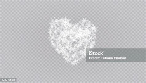 하트 모양의 눈송이가 연속 드로잉 라인에서 평평한 스타일로 장식되어 있습니다 흰 먼지의 흔적 투명한 배경에 격리 된 매직 추상적