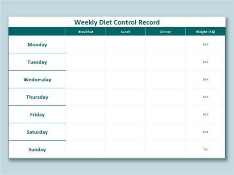 Excel Of Weekly Diet Control Recordxlsx Wps Free Templates