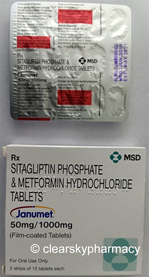 Janumet 50500 Mg And 501000 Mg Sitagliptin Phosphate And Metformin