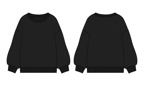 Sweatshirt Technical Fashion Flat Sketch Vector Illustration Black