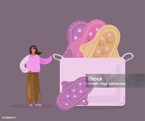 문제 결핍 제품 여성 위생 생리복 재사용 가능한 천 패드 및 컵은 생리주기 제로 폐기물 만화 벡터 일러스트 레이 션에서 보호