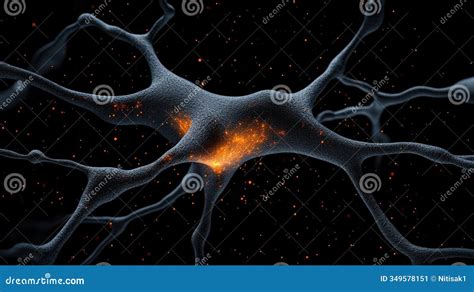Illustration Of A Neuron With Glowing Synapse On Dark Background