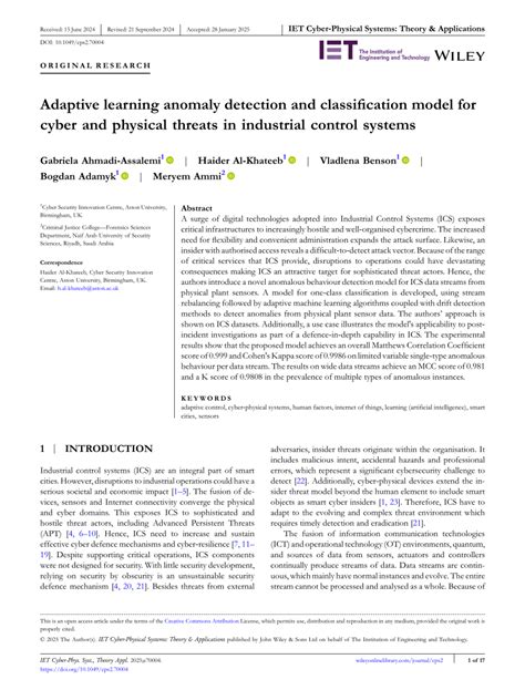 Pdf Adaptive Learning Anomaly Detection And Classification Model For Cyber And Physical