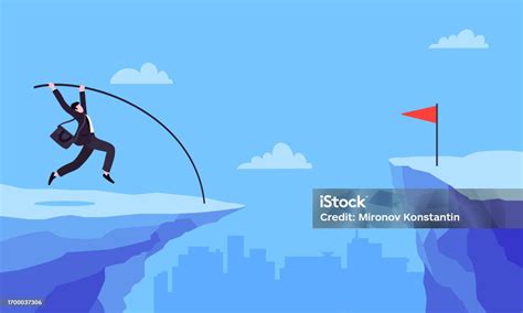 사업가가 그래프 막대 위로 장대높이뛰기를 뛰어넘는다 플랫 스타일 디자인 벡터 일러스트레이션 기술에 대한 스톡 벡터 아트 및 기타