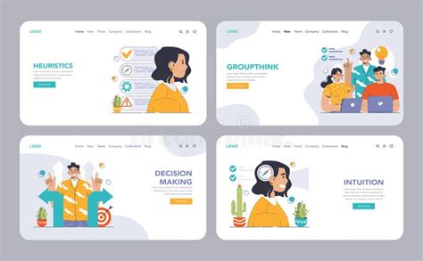 Decision Making Set Strategic Thinking Brainstorming And Solution Research Stock Vector