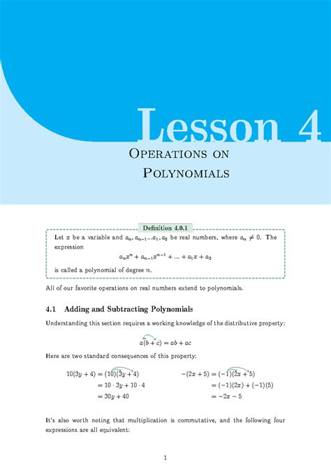 Operations On Polynomials Adding Subtracting And Factoring Lesson 4 Operations On