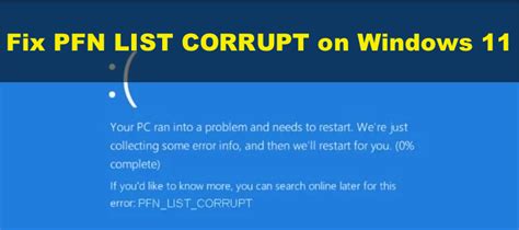 How To Fix Pfn List Corrupt Error On Windows 11