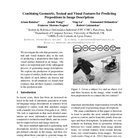 combining geometric textual and visual features for predicting prepositions in image