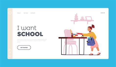 학교로 돌아가기 교육 방문 페이지 템플릿 소녀는 배낭에 물자 교과서를 공부 넣어 학생 준비 가방에 대한 스톡 벡터 아트 및 기타 이미지 Istock