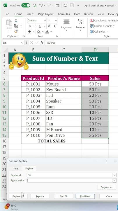 how to sum numbers with text in excel excel exceltips exceltutorial