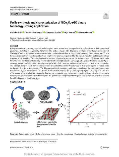 Facile Synthesis And Characterization Of Nico2o4 Rgo Binary For Energy Storing Application