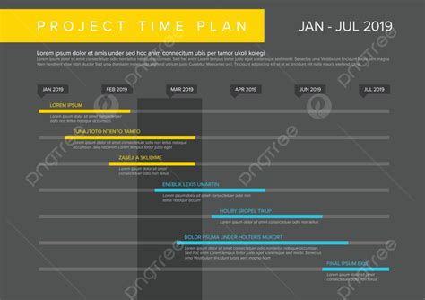 Gambar Grafik Garis Waktu Proyek Vektor Bagan Kemajuan Proyek Gantt Versi Kuning Dan Biru Tua