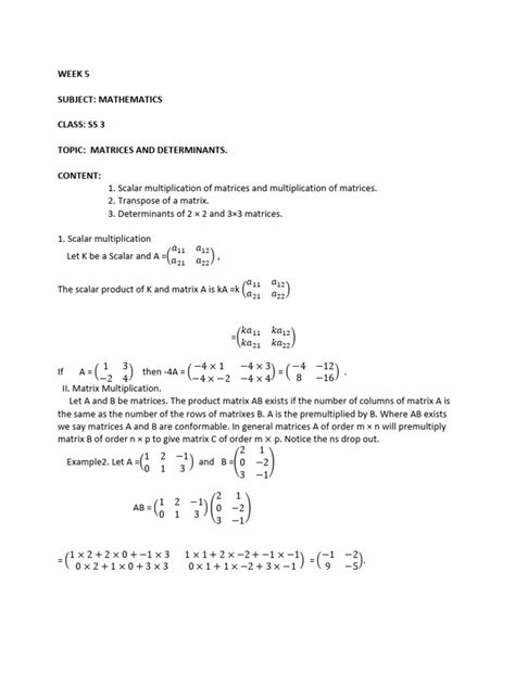 Week 5 Matrices And Determinant Ii Pdf Matrix Mathematics Determinant Week 5 Matrices And Determinant Ii Pdf Matrix Mathematics Determinant