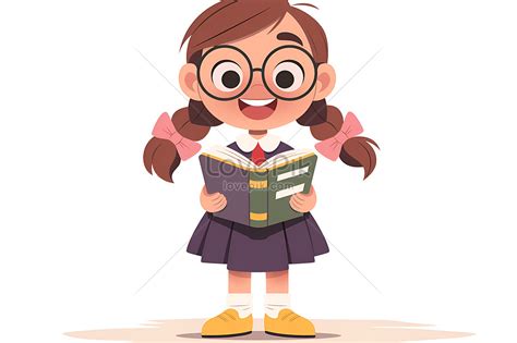 독서하는 행복한 어린 소녀 일러스트 무료 다운로드 Lovepik