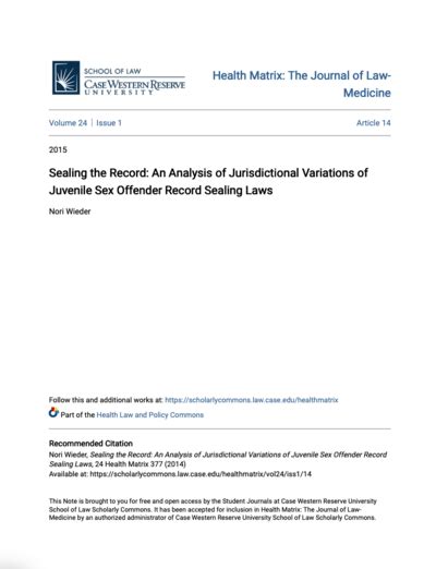 Sealing The Record An Analysis Of Jurisdictional Variations Of Juvenile Sex Offender Record