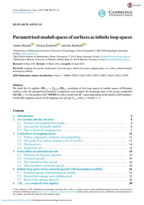 PDF Parametrised Moduli Spaces Of Surfaces As Infinite Loop Spaces