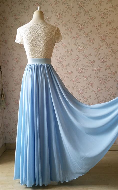 Blue Wedding Chiffon Skirt Flowy Blue Bridesmaid Chiffon Skirts Plus
