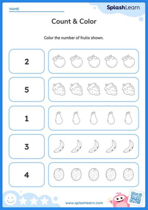 Count And Color Fruits Within 5 — Printable Math Worksheet