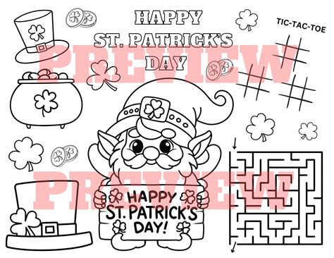 St Patricks Day Coloring Activity Sheet Printable St Pattys Day Act