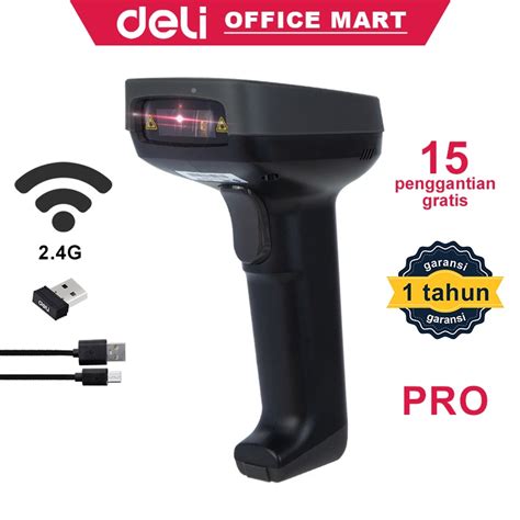 Jual Deli Barcode Scanner Profesional Wireless Transmisi 100m Barcode Scanner Laser 25 Jenis