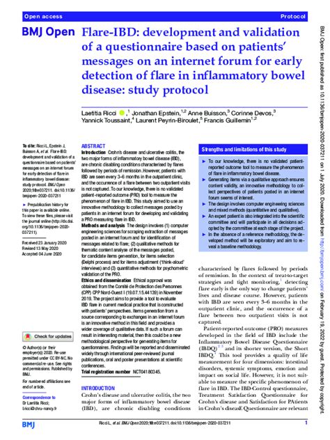 Pdf Flare Ibd Development And Validation Of A Questionnaire Based On Patients Messages On An