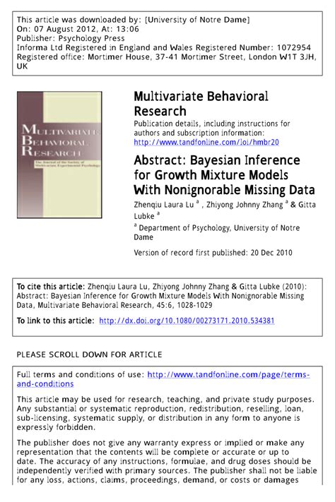 Pdf Bayesian Inference For Growth Mixture Models With Latent Class
