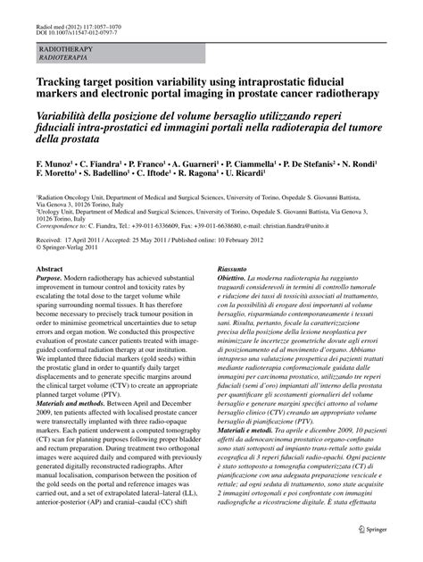 Pdf Tracking Target Position Variability Using Intraprostatic Fiducial Markers And Electronic