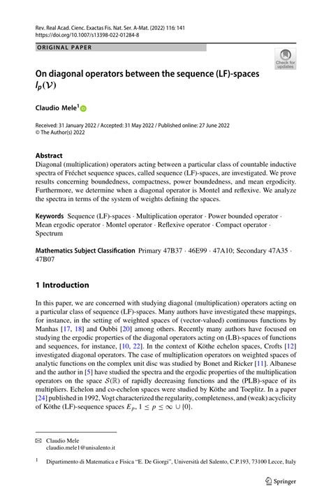Pdf On Diagonal Operators Between The Sequence Lf Spaces Lp Mathcal V
