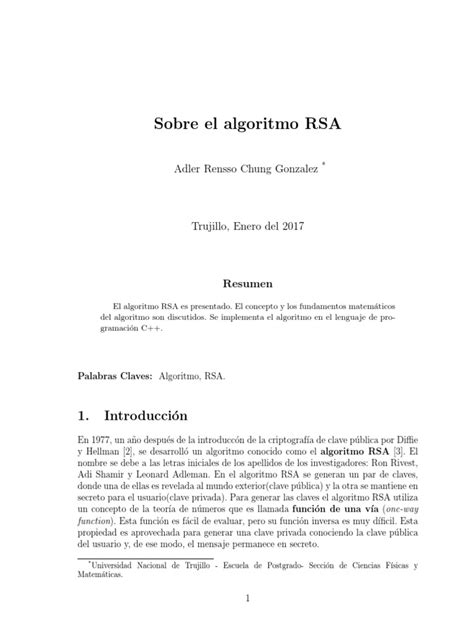 Sobre El Algoritmo Rsa Pdf Clave Criptografía Número Primo