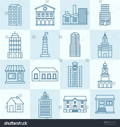 Vector Collection Linear Icons Illustrations Buildings Stock Vector Royalty Free