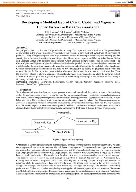 Developing A Modified Hybrid Caesar Cipher And Vigenere Cipher For
