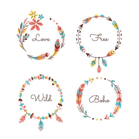 평면 디자인 Boho 프레임 팩 무료 벡터