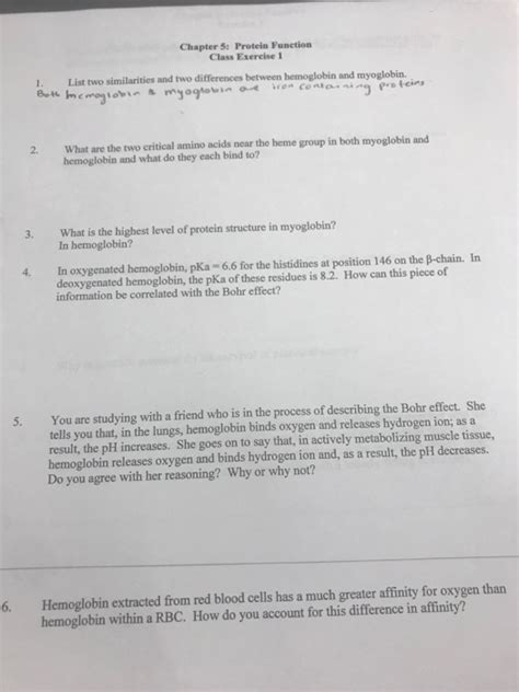 Solved Chapter 5 Protein Function Class Exercise 1 1 List Chegg