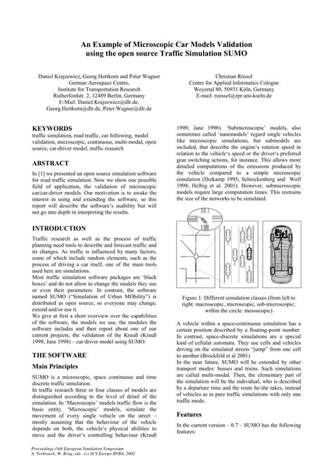Pdf An Example Of Microscopic Car Models Validation Using The Open Source Traffic Simulation Sumo