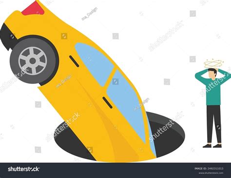 Car Fell Into Pit On Road Stock Vector Royalty Free 2492311013 Shutterstock