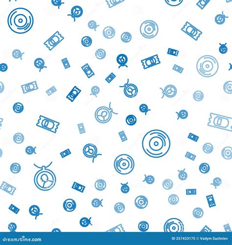 Set Line Locket On Necklace Vinyl Disk And Cinema Ticket On Seamless Pattern Vector Stock