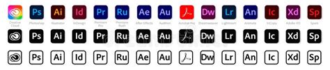 Big Set Of Adobe Apps Icons Creative Cloud Photoshop Illustrator Indesign Adobe Xd And