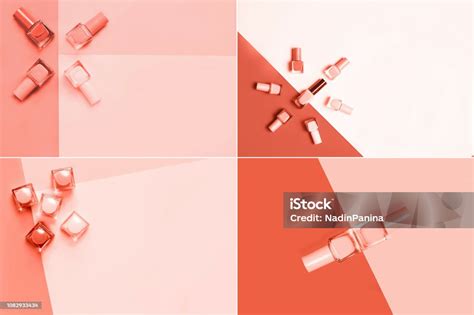 2019 년 콜라주 디자인의 생활 산호 색깔 패션 뷰티 화장품 세트 0명에 대한 스톡 사진 및 기타 이미지 0명 2019년 3가지 개체 Istock