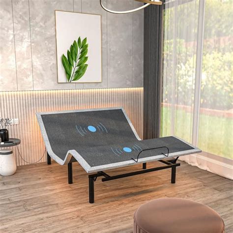Renanim Gray King Adjustable Bed Frame Massage Wireless Remoteapp
