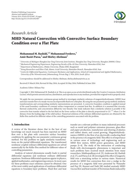 Pdf Mhd Natural Convection With Convective Surface Boundary Condition Over A Flat Plate