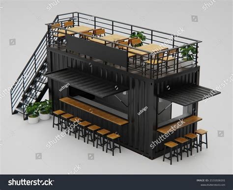 3d Illustration 20ft Container Cafe Container Bar Container Restaurant