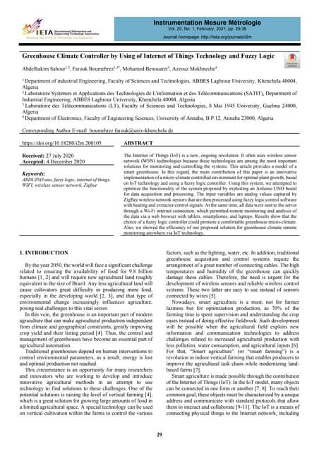 Greenhouse Climate Controller By Using Of Internet Of Things Technology And Fuzzy Logic Pdf