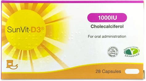 Sunvit D3 1000iu Cholecalciferol Vitamin D 28 Capsules Medino