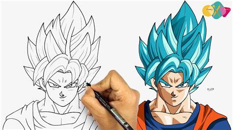 رسم انمي دراغون بول غوكو سوبر سيان بلو تعلم كيف ترسم غوكو الازرق