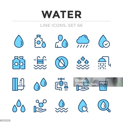 물 벡터 라인 아이콘 세트입니다 얇은 라인 디자인 그래픽 요소 간단한 스트로크 기호를 간략하게 설명합니다 물 아이콘 물에 대한 스톡 벡터 아트 및 기타 이미지 Istock