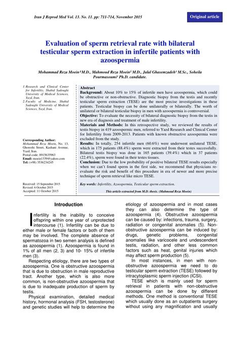 Pdf Evaluation Of Sperm Retrieval Rate With Bilateral Testicular