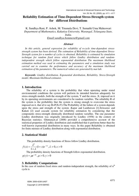PDF Reliability Estimation Of Time Dependent Stress Strength System For Different Distributions