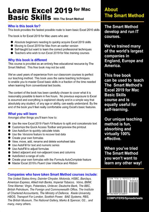 Excel 2019 Basic Skills For Apple Mac Rear Cover