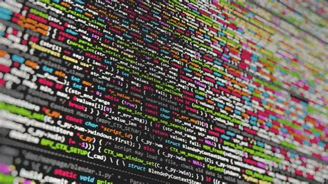 Colorful Scrolling Code Loop With Pronounced Depth Of Field Motion Graphics