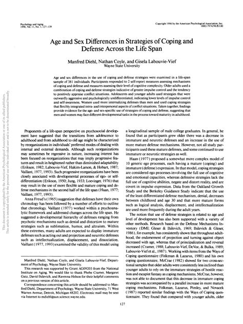 Age And Sex Differences In Strategies Of Coping And Defense Across The Life Span